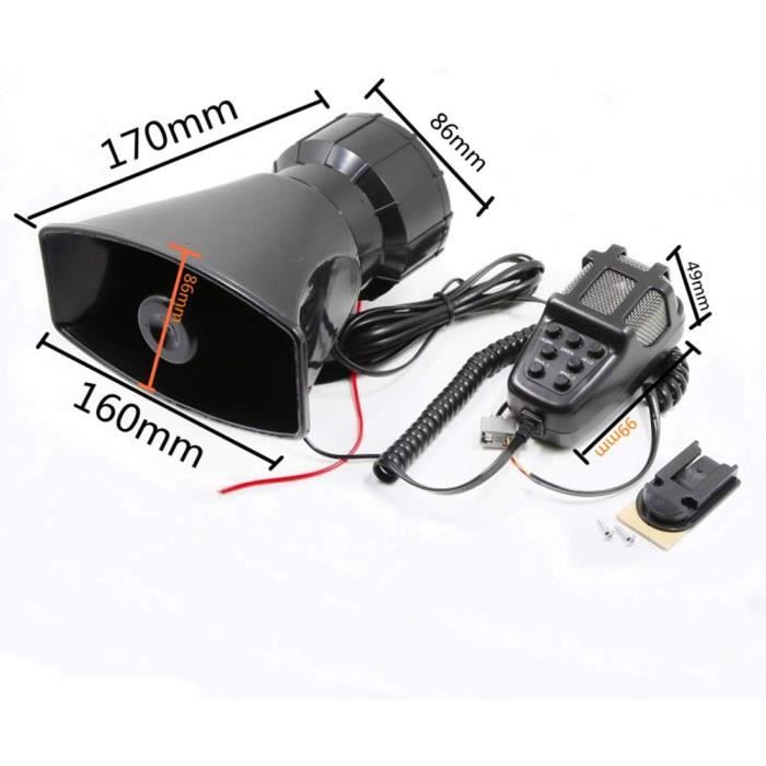 Sirène de voiture Haut-parleur 80W Car Horn 7 Tone Alarme de klaxon ...