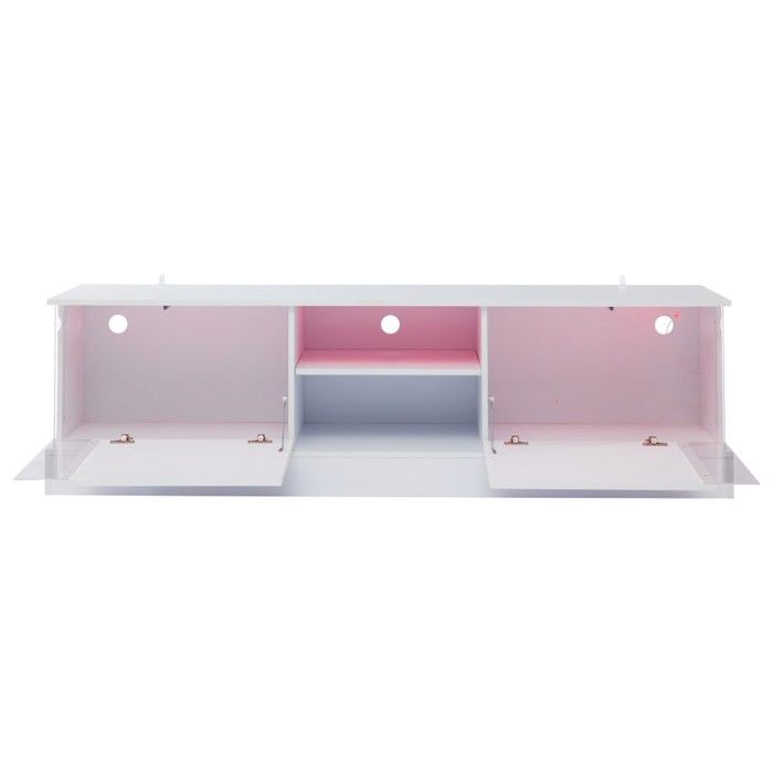 Meuble TV Blanc Brillant 70, Rangement LED, Design Sur Pied ...