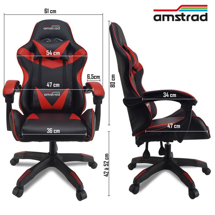 Fauteuil gaming Amstrad AMS-800-RED-SKRED - simili cuir noir et rouge ...