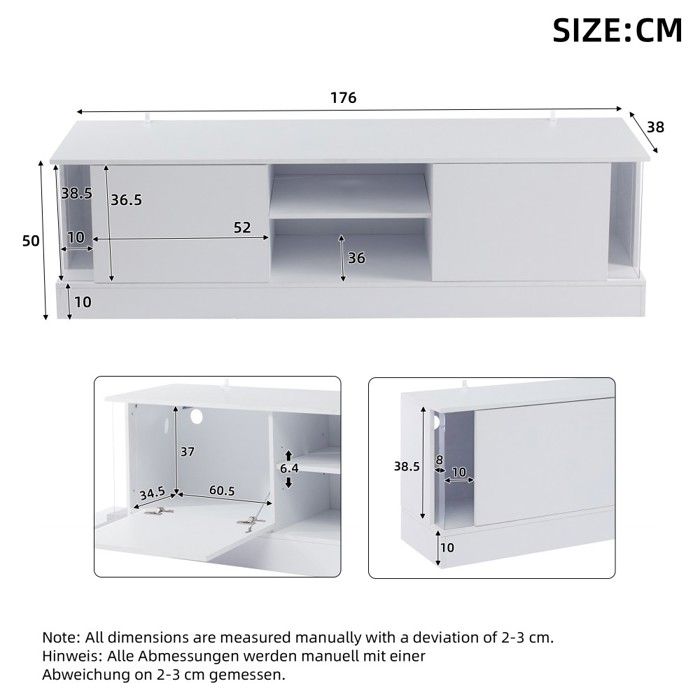 Meuble TV Blanc Brillant 70, Rangement LED, Design Sur Pied ...