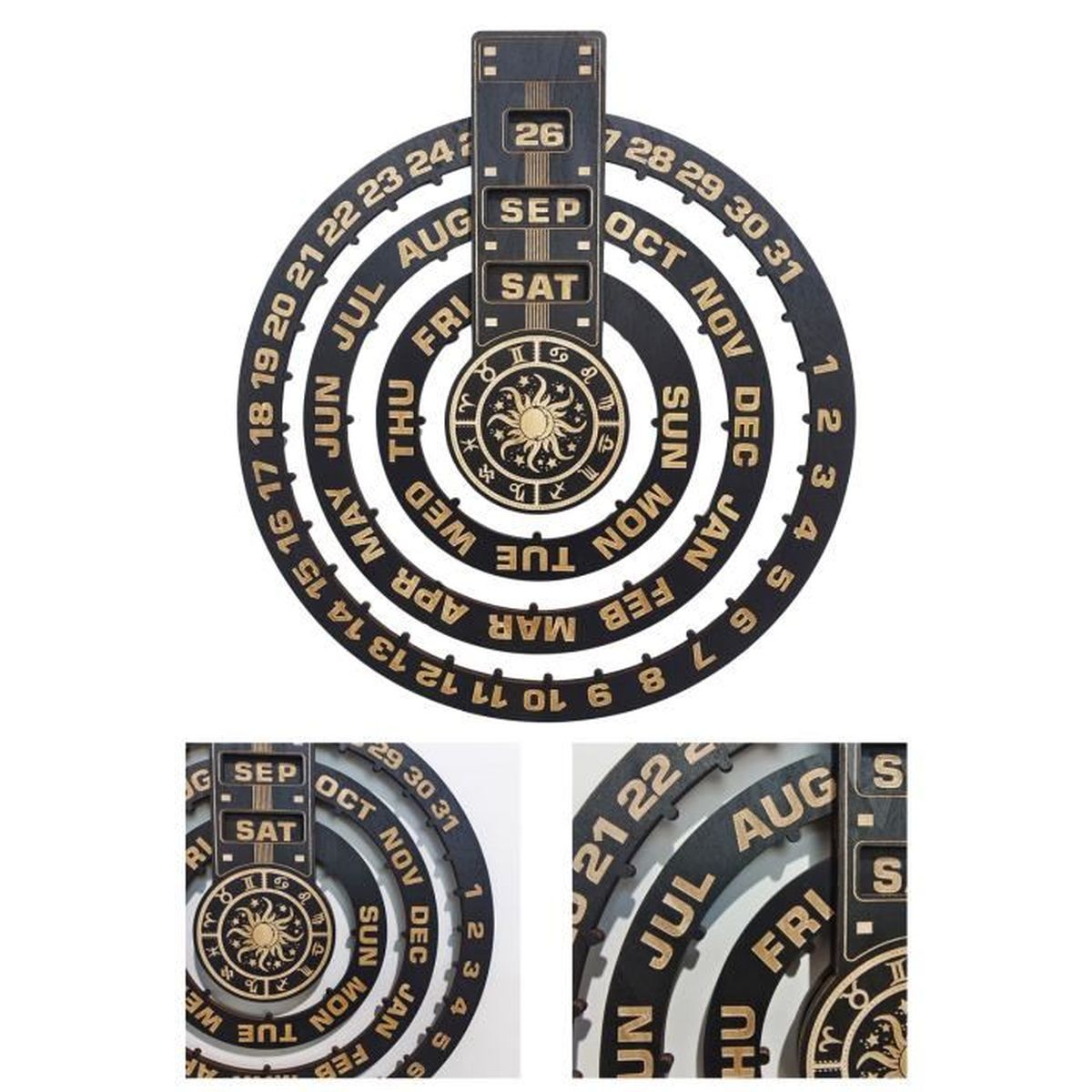 Calendrier perpétuel en bois, avec date, mois, jour de la semaine ...