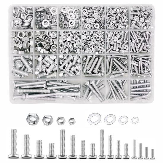 1 Set Vis, Kit Visserie De Boulons Hexagonaux À Tête Plate En Acier Inoxydable Écrous Et ...