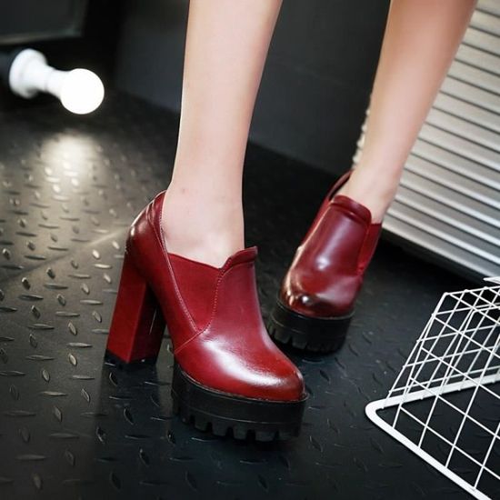 Femme talon carré haute pompe de plate-forme talons hauts rouge Rouge ...