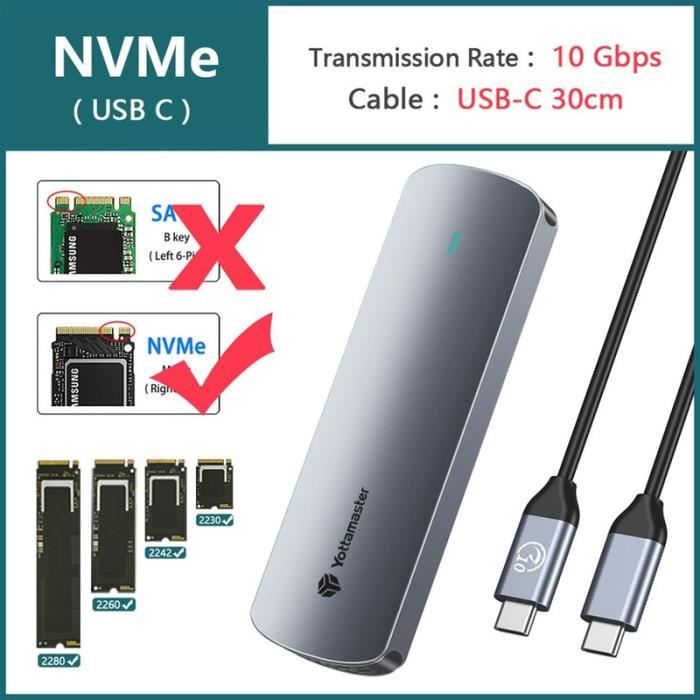 NVMe (USB-C)--Yottam84- Boîtier externe pour disque dur, M.2 NVMe, SATA ...