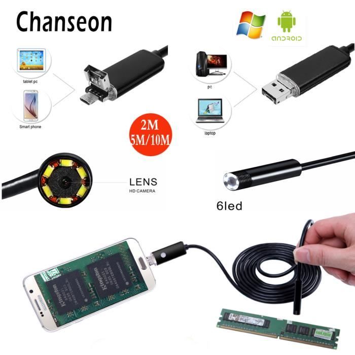 2M - Le noir - Caméra endoscopique USB 2 en 1 8mm HD 720P, Mini câble ...