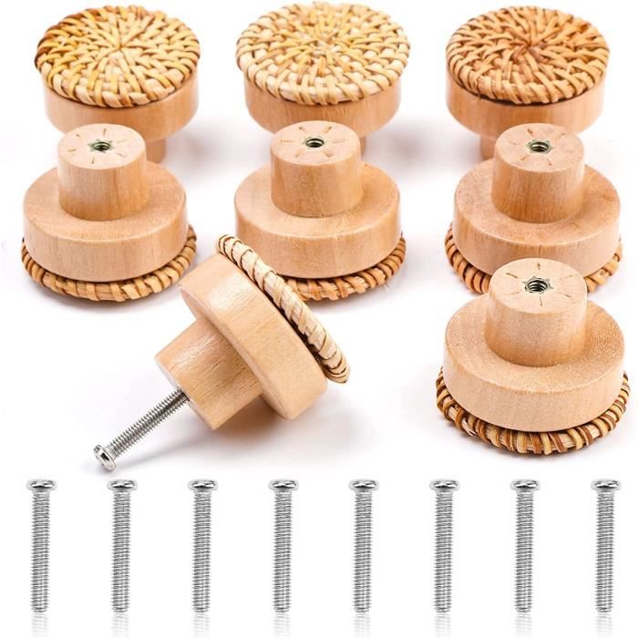 Poignée À Bouton-poussoir Gâteau Rond Tissée Rotin Vis Chambre Coucher ...