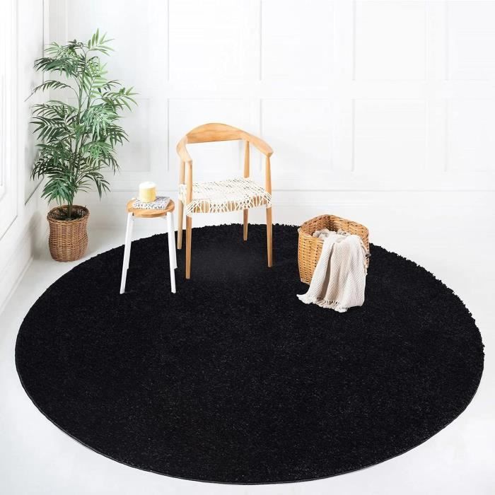Shaggy Tapis Rond À Poils Longs, 200 X 200 Cm, Noir, Uni, Uni, Moelleux ...