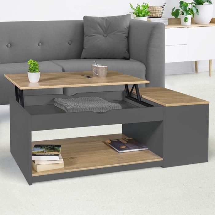 IDMARKET Table basse plateau relevable rectangulaire ELEA avec coffre ...