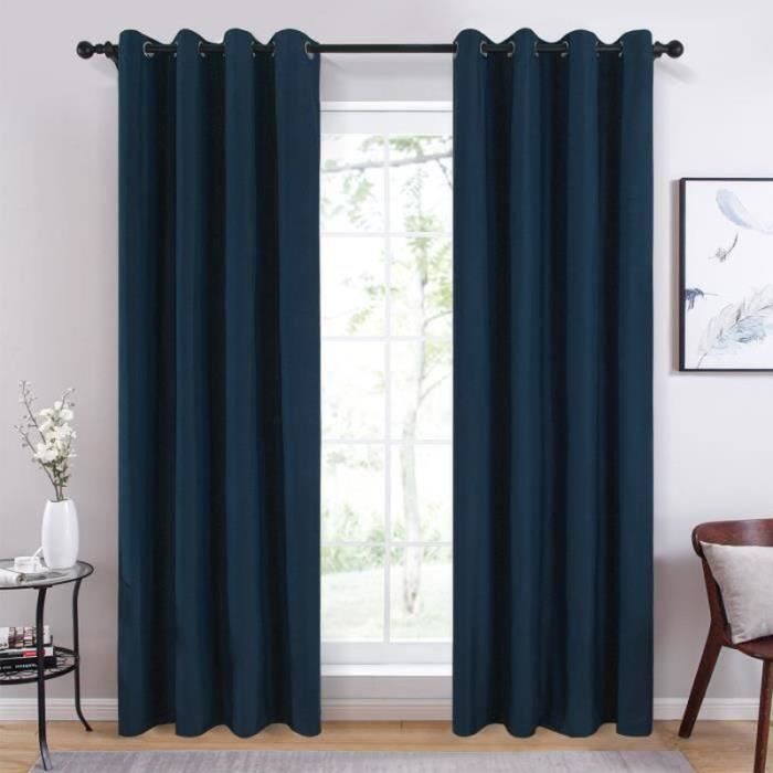 RIDEAU - DOUBLE RIDEAUX Rideau Occultant - 140cm x 280cm - Bleu Marine ...