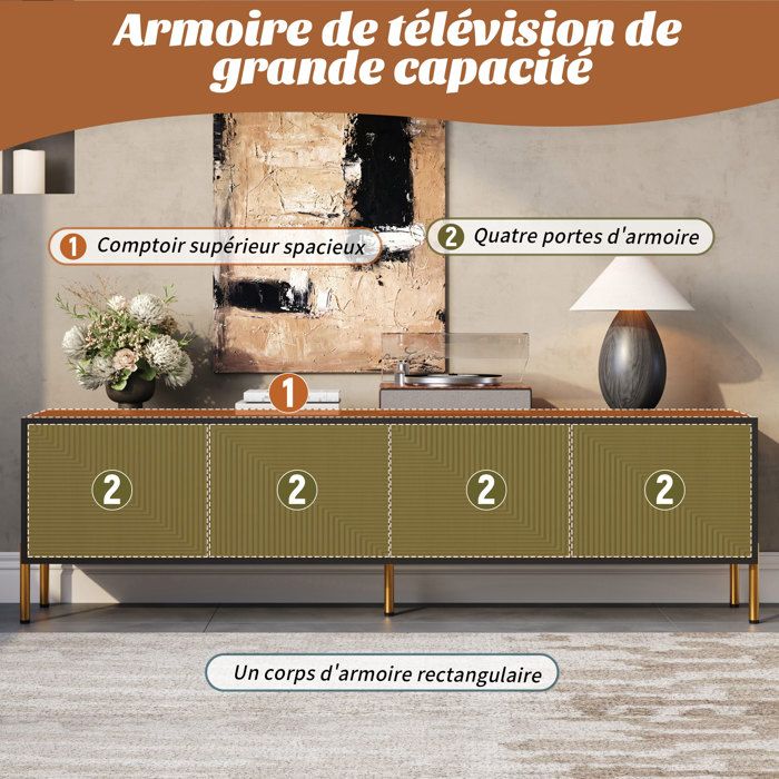 Meuble TV Design Colorblock 179 cm - Support TV Bas avec Panneau et ...