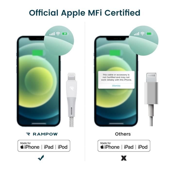 Câble Chargeur Iphone 2M, [Certifié Mfi C89] Câble Lightning Fil ...