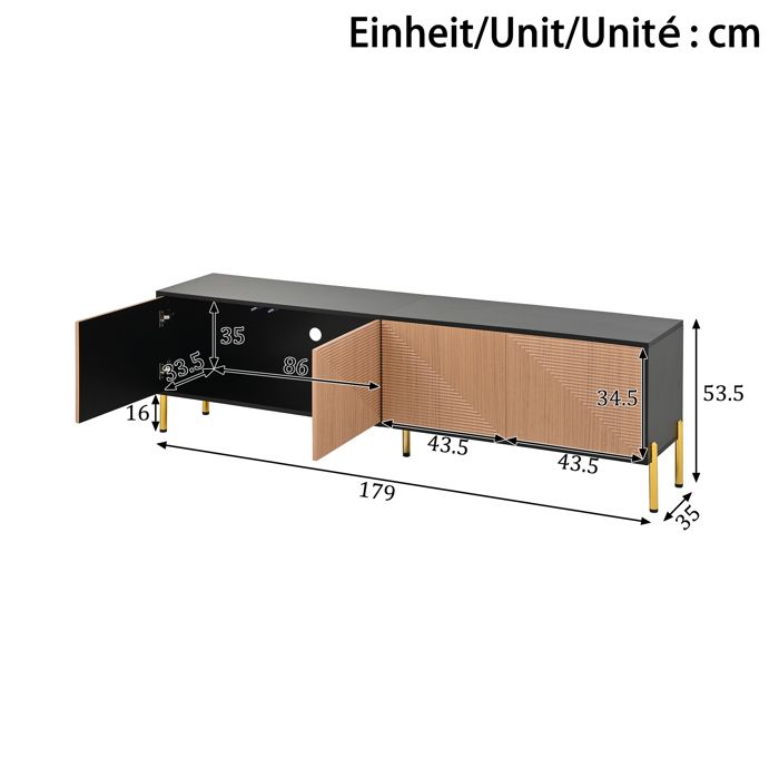 Meuble TV Design Colorblock 179 cm - Support TV Bas avec Panneau et ...
