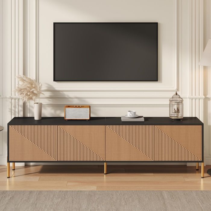 Meuble TV Design Colorblock 179 cm - Support TV Bas avec Panneau et ...