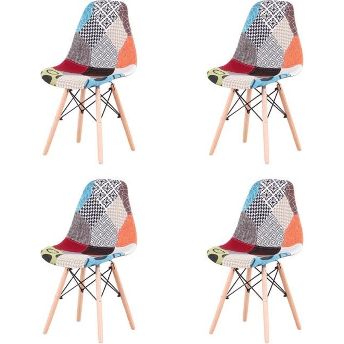 Lot de 4 chaises de salle a manger - Patchwork chaises- Chaise en hêtre ...
