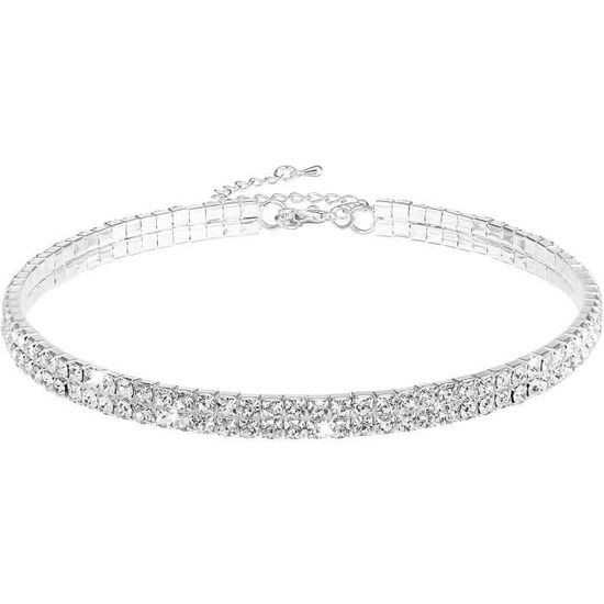 Collier Ras Du Cou Femme Avec Strass À 2 Rangs - [n6383] - Argent ...