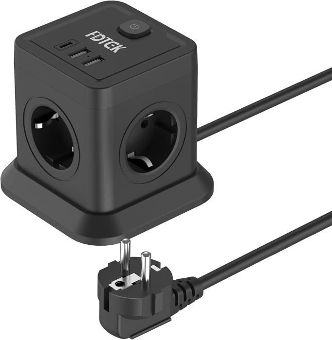 7 En 1 Multiprise Cube,Multiprise Electrique Avec 4 Prises (2500W 10A) Et 1 Usb-C Et 2 Usb-A (5V ...