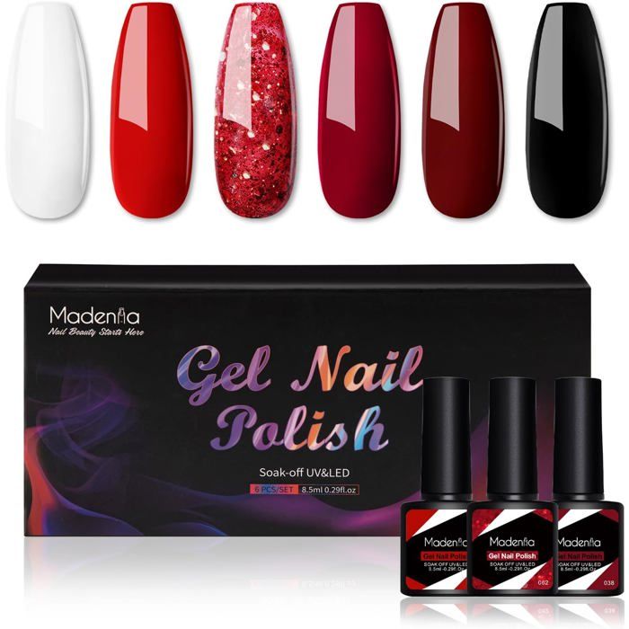 Vernis Semi Permanent Rouge 6 Couleurs Rouge Noir Blanc Vernis Gel Uv ...