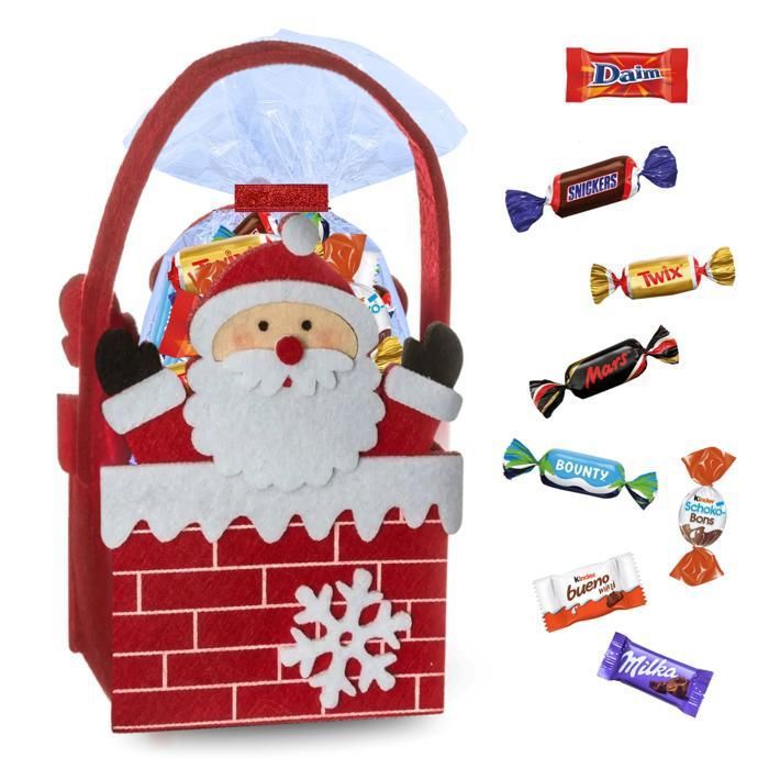 Panier Noël garni de 60 chocolats Kinder, Milka, Daim, Célébrations ...