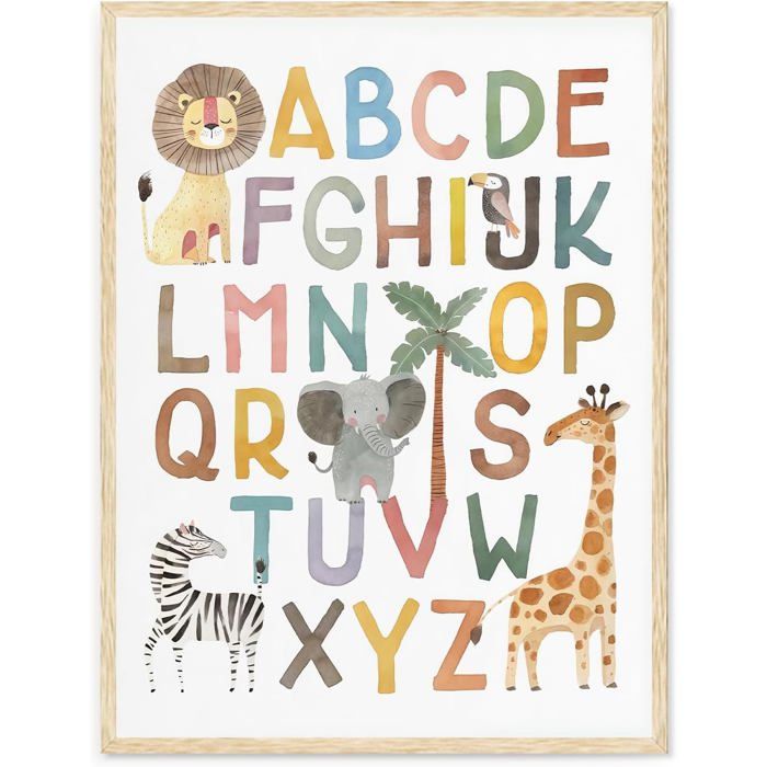 Poster Alphabet Boho Safari, Décor Enfant avec Animaux pour Chambre d ...