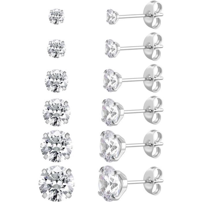 Lot de 6 paires de clous d'oreilles en acier inoxydable chirurgical ...
