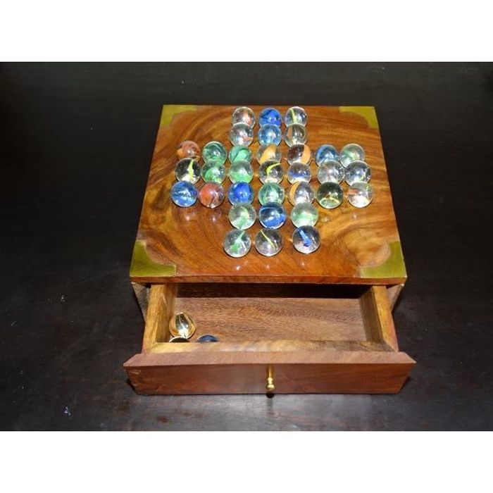 Jeux de solitaire avec billes en verre de 15 cm de diamètre et tiroir ...