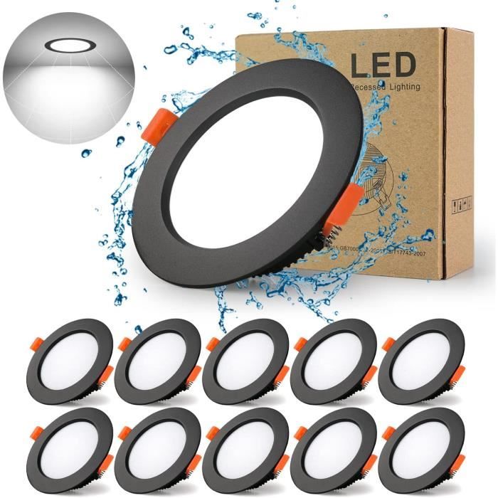 Spot Led Encastrable Noir, Encastré Extra Plat Plafonnier Led Salle De Bain Lot De 10, 7W ...