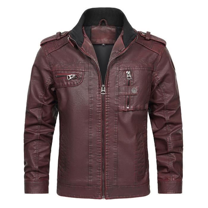 Blouson Homme en Cuir PU Multi-poches Casual Printemps Automne Veste ...