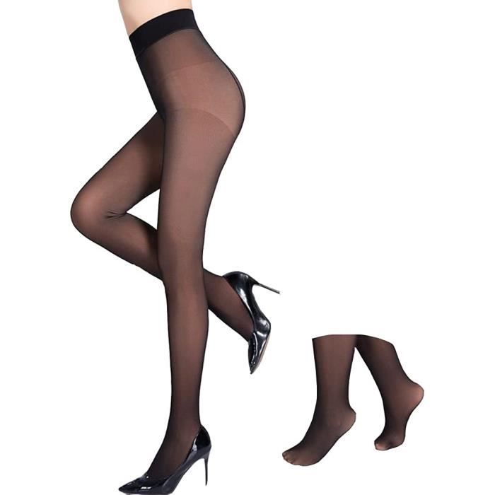 Collants doublés en polaire pour femmes - Faux collants d'hiver transparents - Noir fin 85 g ...