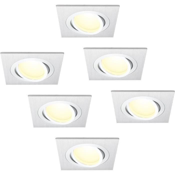 Hcfei Lot De 6 Spot Led Encastrable Carré Alu Brosse Orientable Lumière