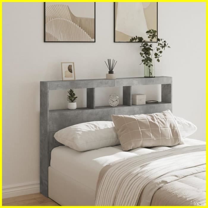 DXBK Armoire tête de lit avec LED gris béton 140x17x102 cm 839199 ...