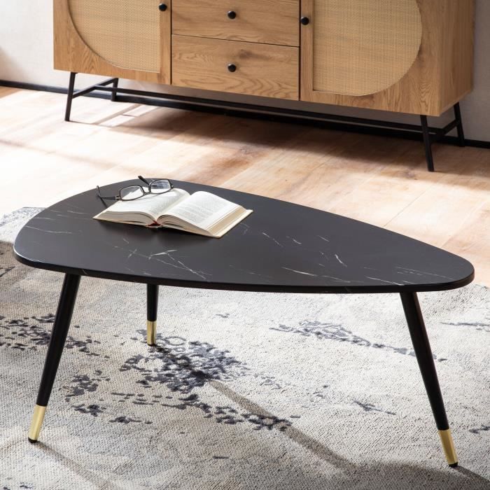 Table Basse - WOHNLING - 90x60x41 cm - Aspect Marbre Noir ...