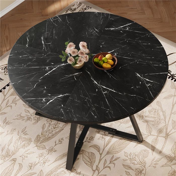 Table à Manger Ronde 120 cm Effet Marbre Noir, Table Ronde Salle Manger ...