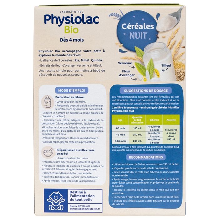 Physiolac Bio Céréales Nuit 200 g - Achat / Vente céréales bébé ...