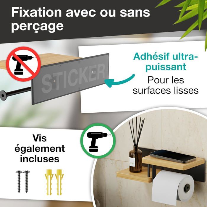 Support Papier Toilette Mural - avec ou sans Perçage- Distributeur ...