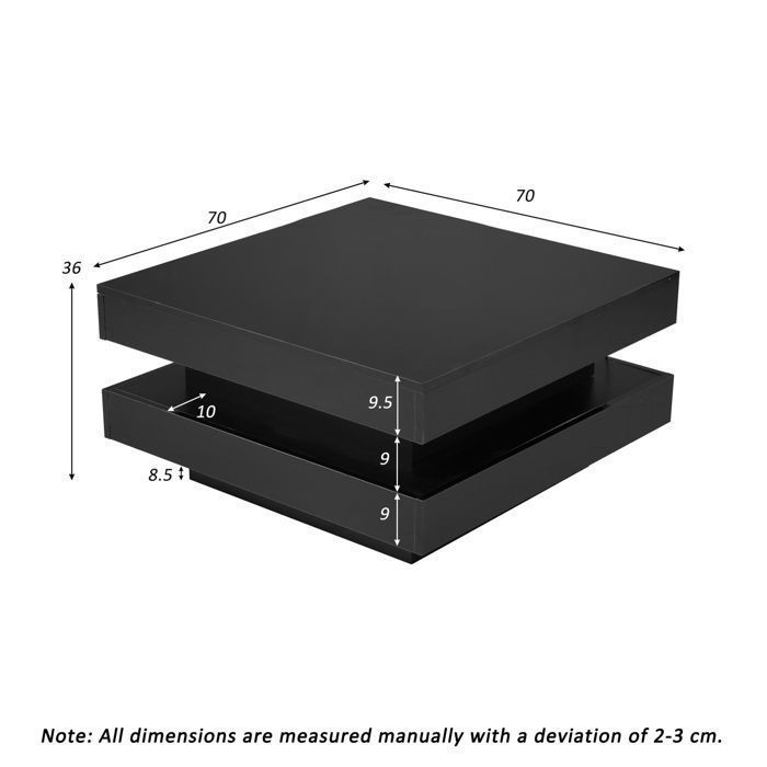 HOMVRA Table basse carrée 70x70x36 cm avec éclairage LED contrôlé par ...