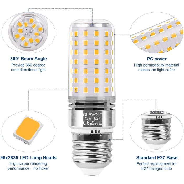 Ampoule Led E27 Blanc Chaud 2700K Ampoules Maïs Led E27 1400Lm 12W Équivalent Halogène 100W,Non ...