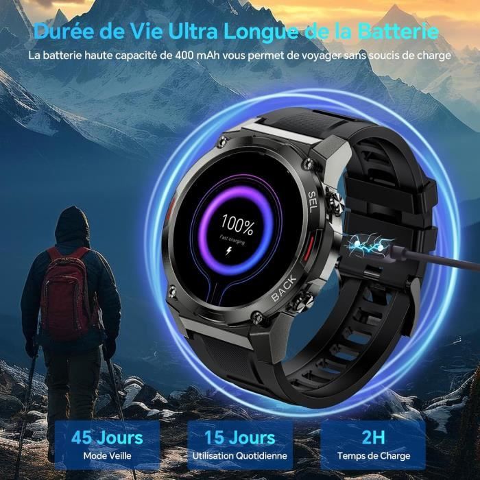 Bt50 Montre Connectée Homme Militaire - Ecran Tactile Hd 1,43", Montre ...