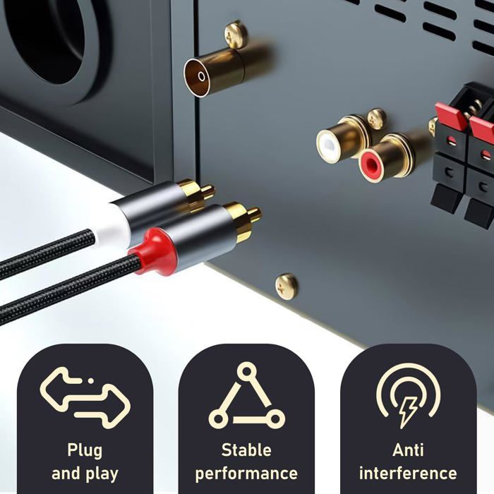 Câble Audio Jack 3.5mm Mâle vers 2 RCA Mâle Stéréo 2M, Cable Cinch Jack ...