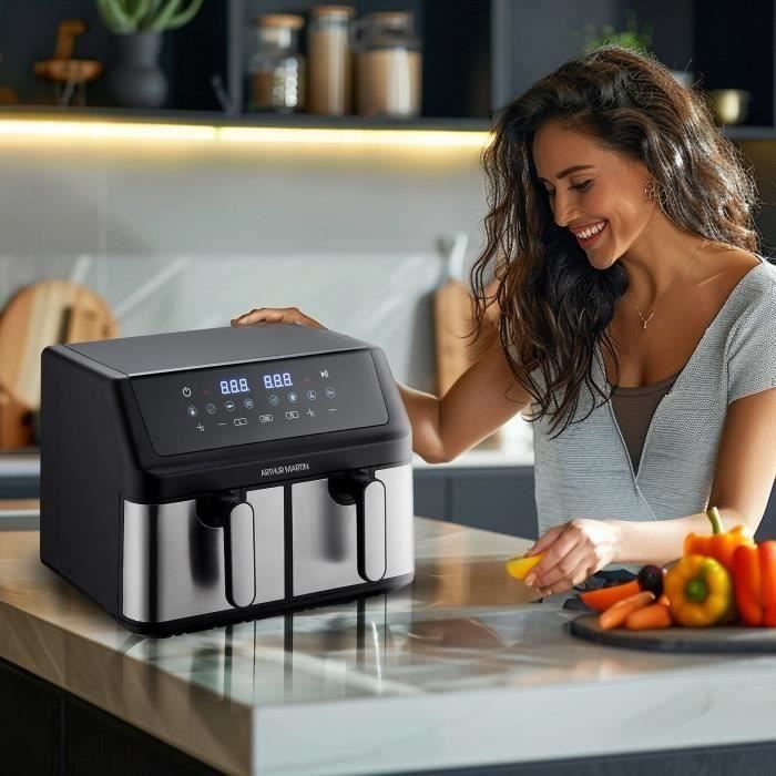 Friteuse sans huile - ARTHUR MARTIN - Airfryer - 2 cuves de 4,5L - 2000W - 8 programmes ...