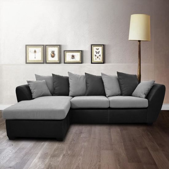 SALSA Canapé tissu 5 places - 244x156x80 cm - Gris et noir - Cdiscount ...