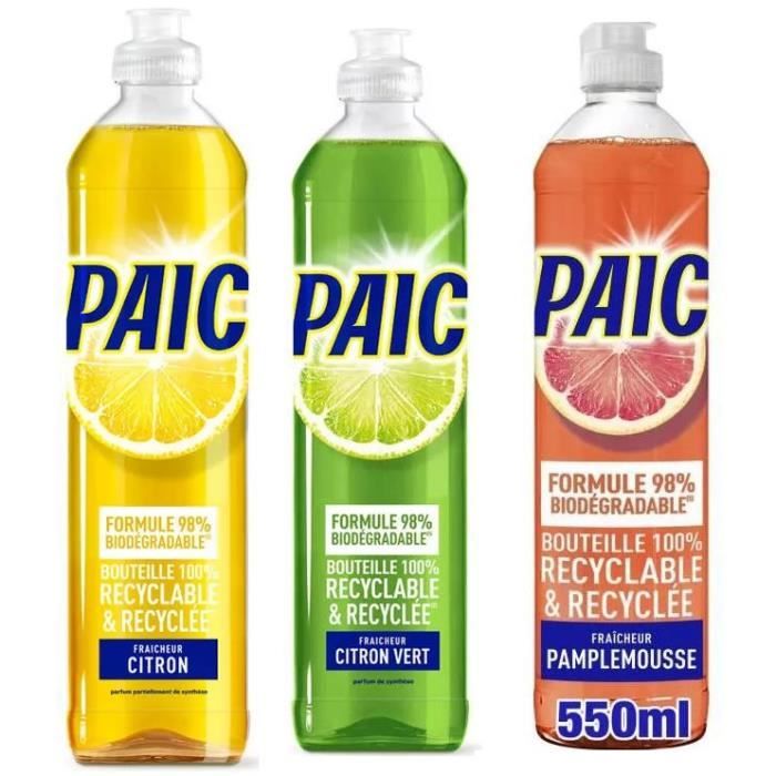 PAIC Lot de 3 Liquides vaisselles Cylindre : Fraîcheur citron, citron ...