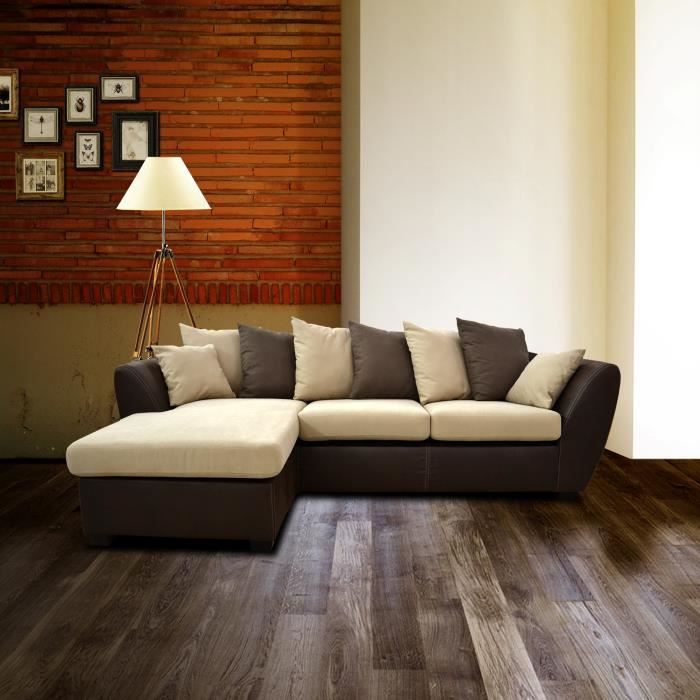 SALSA Canapé d'angle réversible convertible en simili et tissu 5 places ...