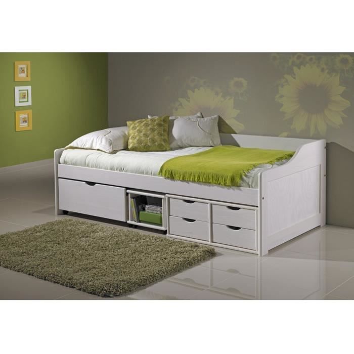 ROBIN Banquette-lit enfant classique en bois pin massif laqué blanc ...