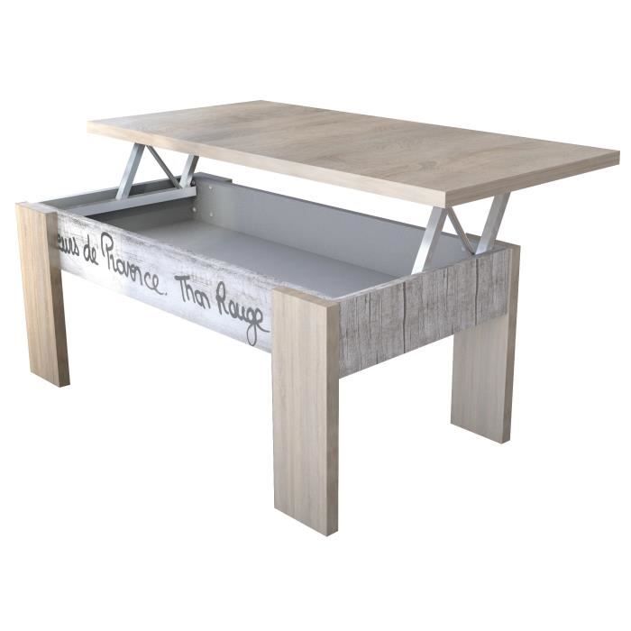 ALPHA Table basse relevable style contemporain décor chêne, blanc mat ...