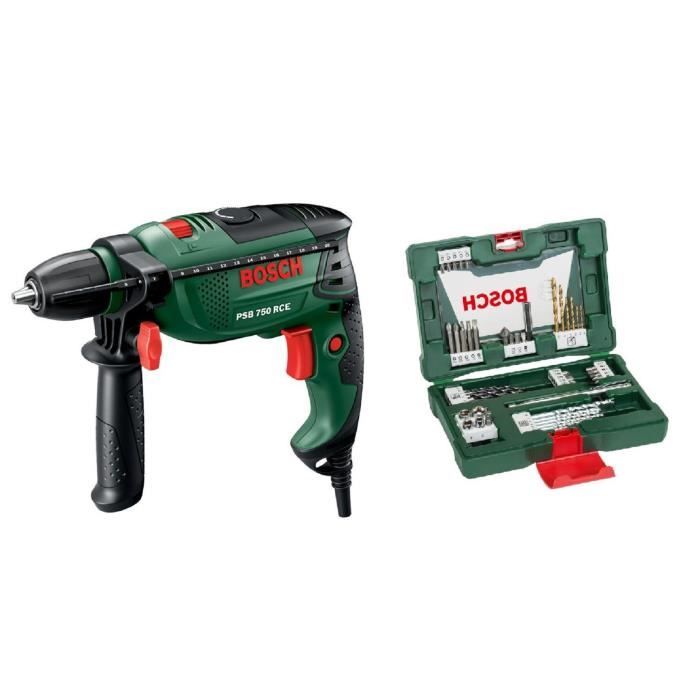 BOSCH Perceuse à percussion PSB 750 RCE 750 W avec 48 accessoires ...
