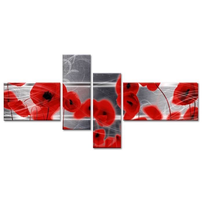 POPPY Tableau multi panneaux 130x65 cm rouge fleur - Cdiscount Maison