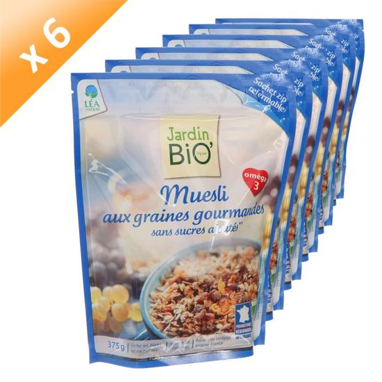 JARDIN BIO Muesli graines sésame bio 375g (x6) - Cdiscount Au quotidien