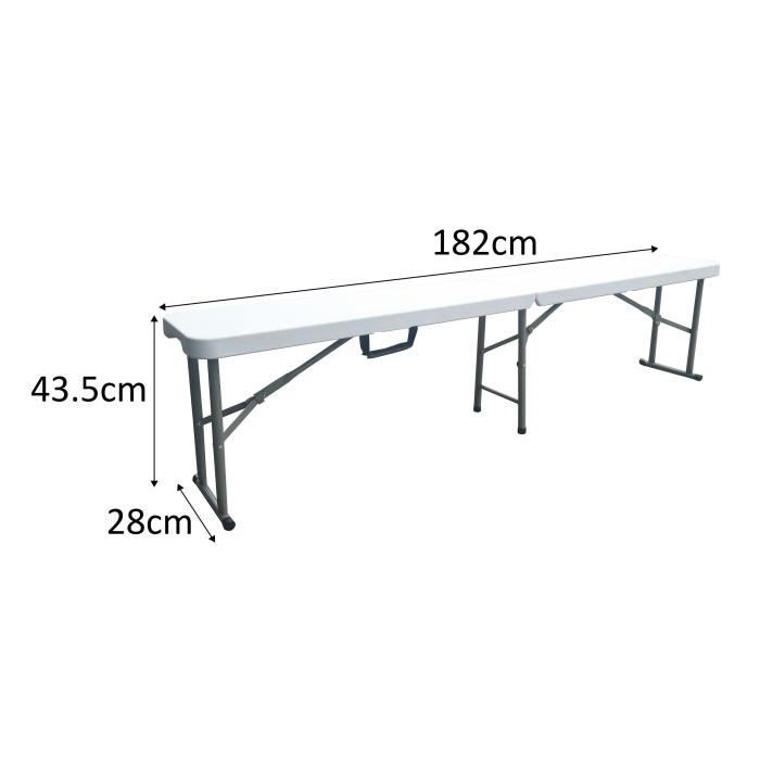 Banc pliable pour table de réception 180 cm - Structure acier et assise ...