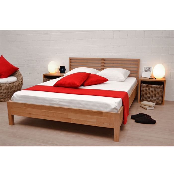 LATTE lit 140cm en chêne massif - Cdiscount Maison