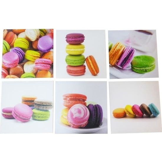MACARONS Tableau multi panneaux 6 toiles imprimées 28x28 cm multicolore ...